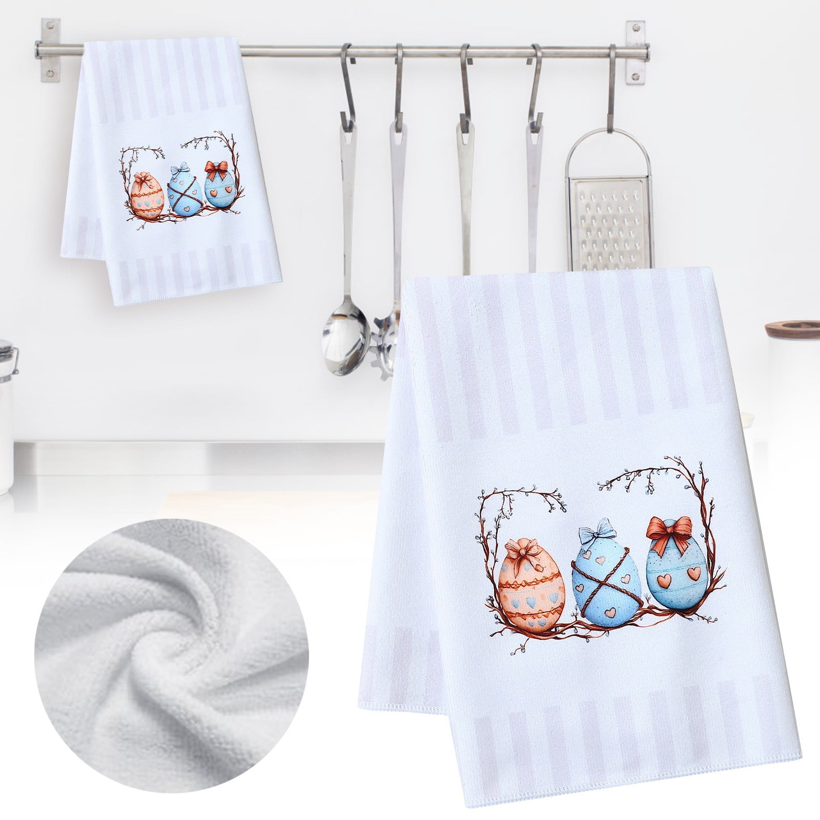 1PC 23.6"x15.8" Easter Towels,Bunny Egg Print Decorative Dish Rags ...