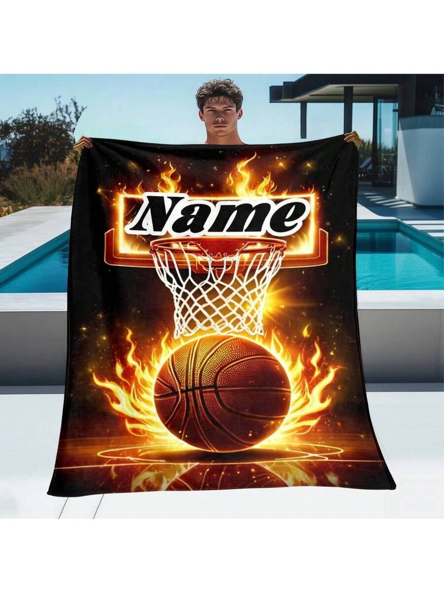 1PC 280GSM Digital Print Flannel Throw Blanket - Custom Name Basketball ...