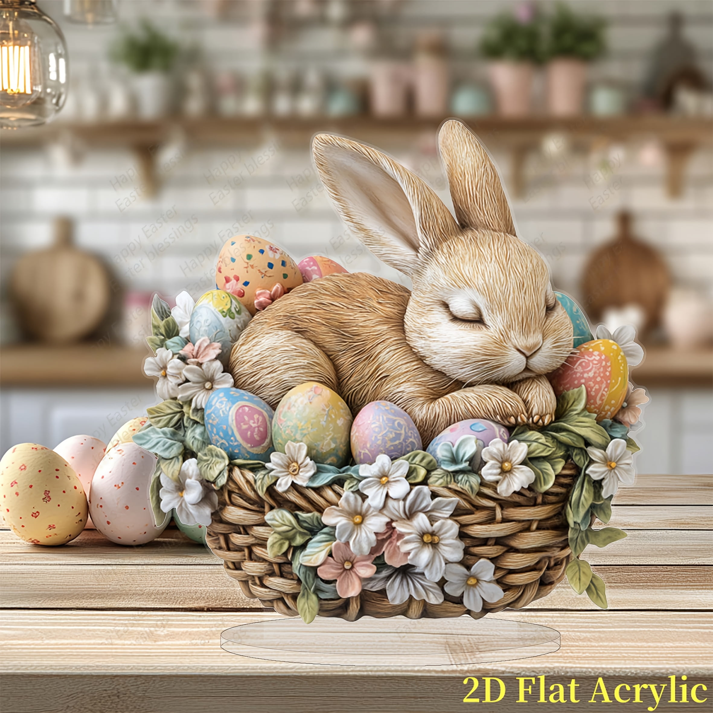 1PC，2D Flat Acrylic Easter Bunny Decor - Bohemian Sleeping Bunny with ...