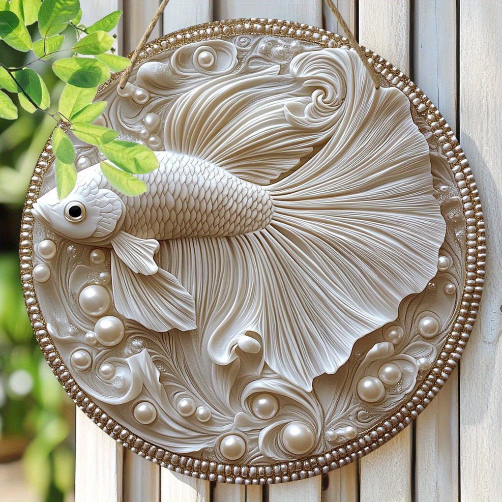 1PC,2D circular wooden sign, using fish theme, which is very suitable ...