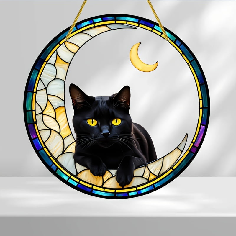 1PC, 2D flat crystal, black cat and moon sundry window hanging, hanging ...