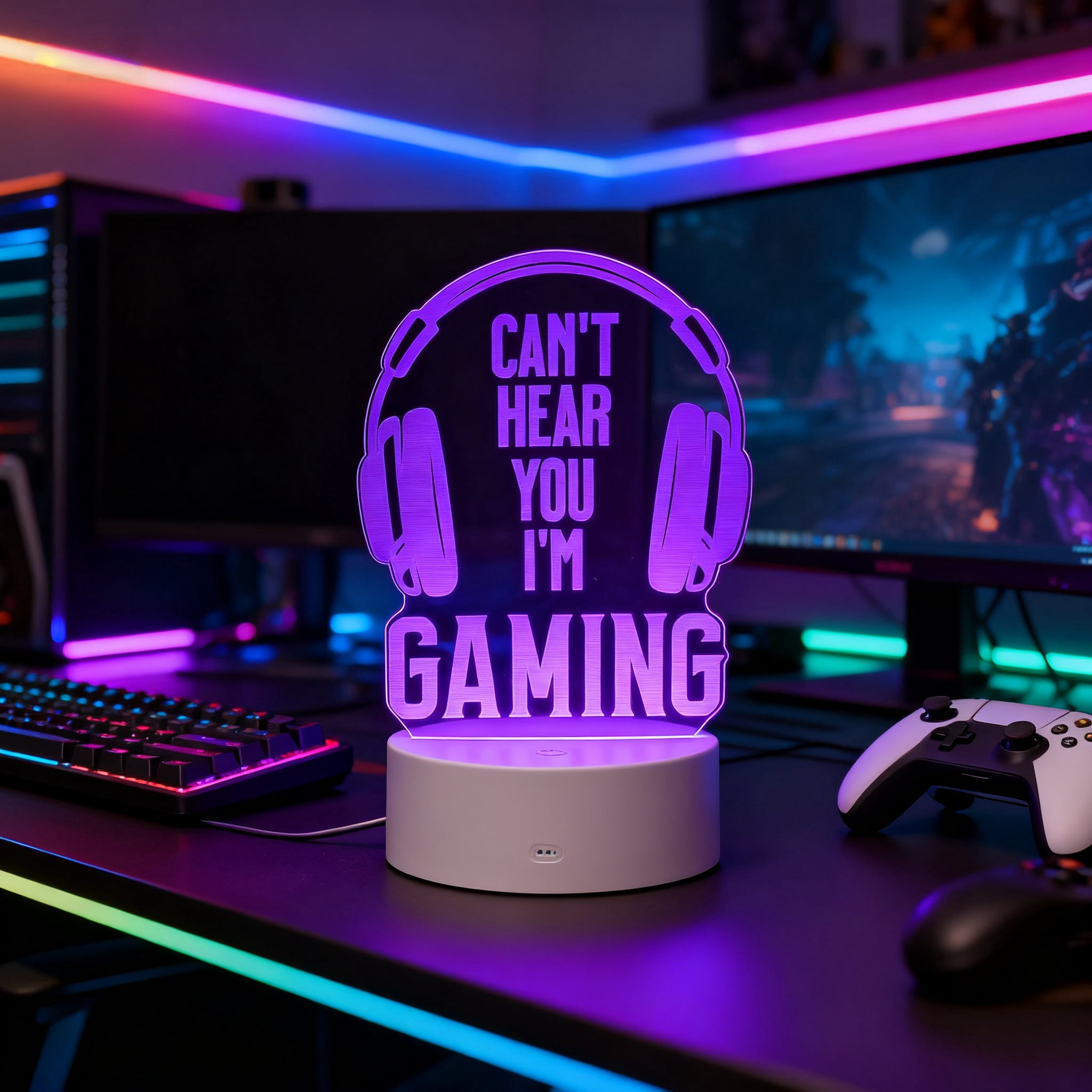 1PC 3D Gaming LED Desk Lamp, Remote & Infrared Sensor, USB Powered, 16 ...