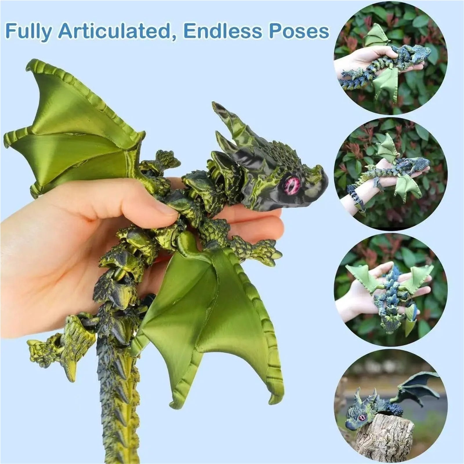 1PC 3D Printed Winged Carriage Dragon Figurine Rotatable Articulated ...