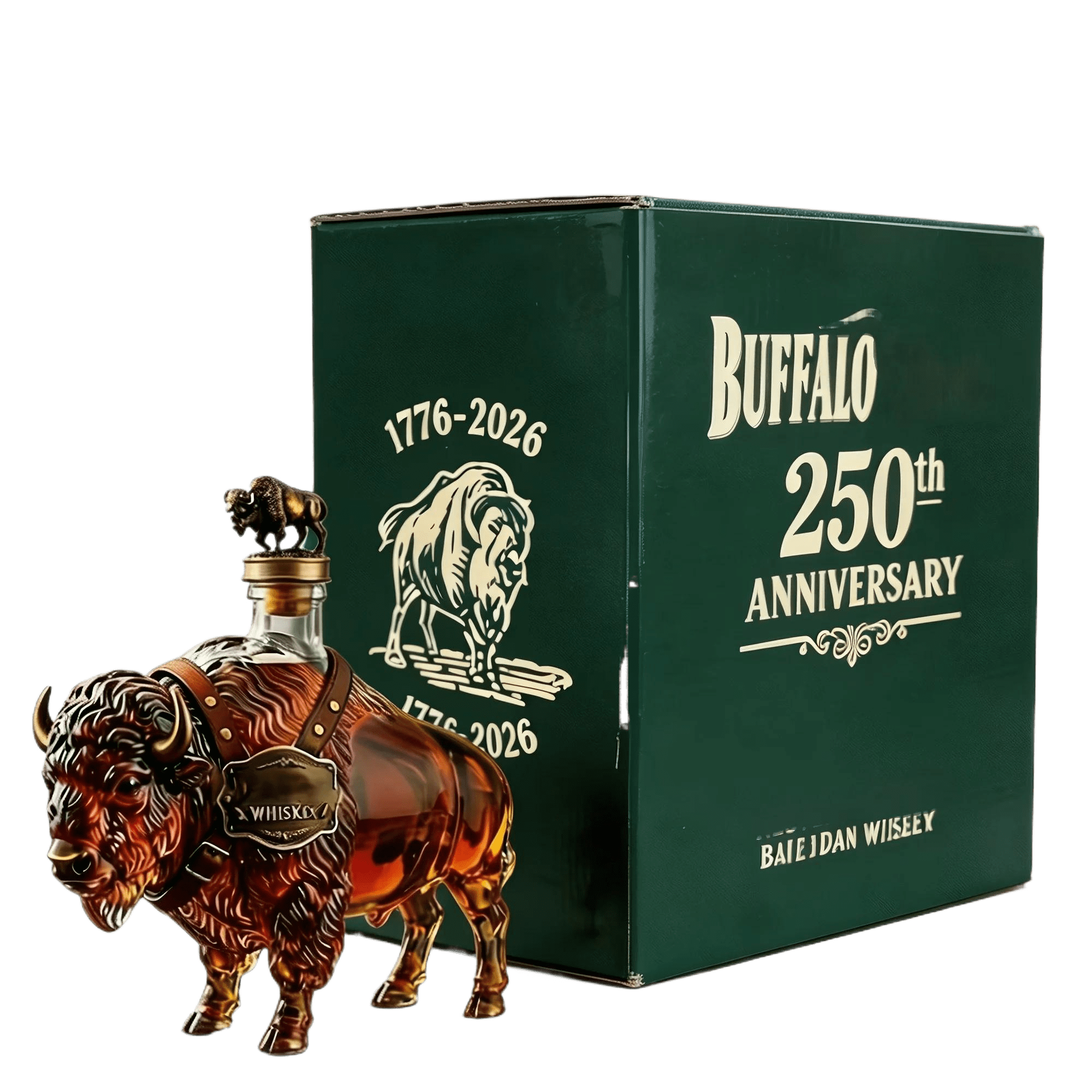 1PC 3D Vintage Buffalo Shaped Glass Whiskey Decanter, 350ml 250th Anniv ...