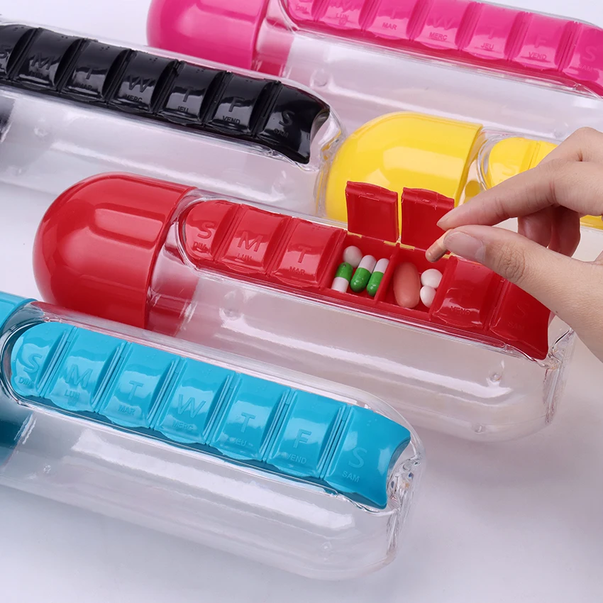 1PC 600ml Sports Plastic Water Bottle Combine Daily Pill Boxes Capsule ...