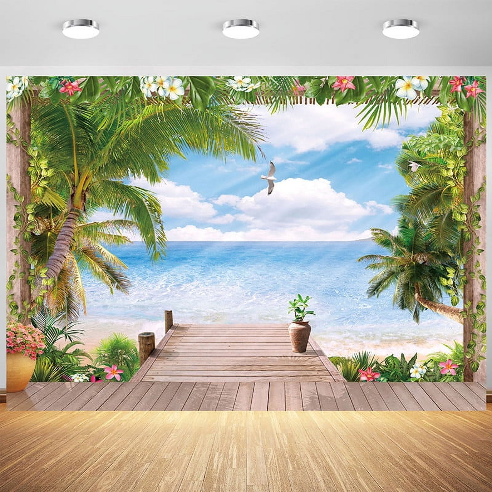 1PC 7x5ft polyester Fabric Tropical Sea Backdrop Paradise Beach Villa ...