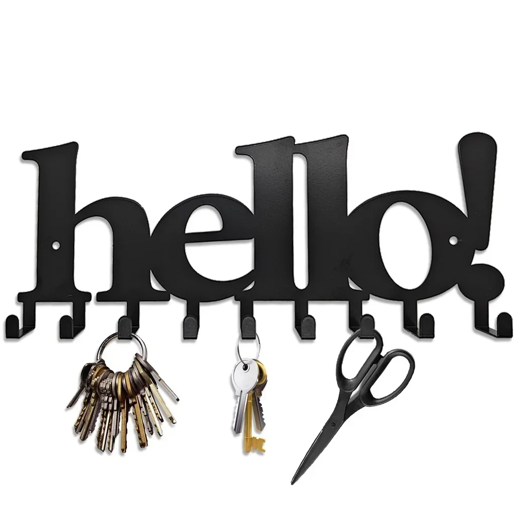 1PC 9 Hooks Hello Letter Metal Key Hanging Rack Holder, Durable Cup ...