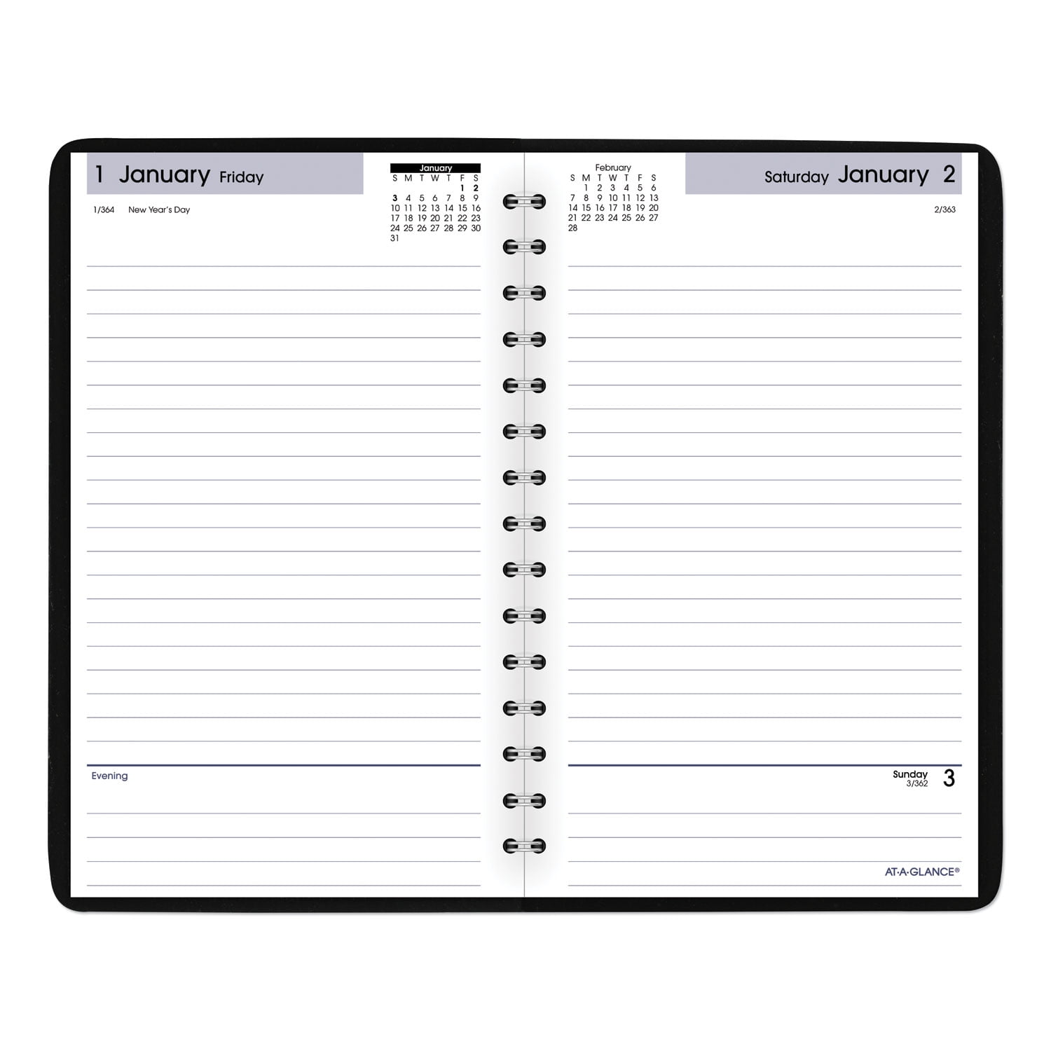1PC AT-A-GLANCE DayMinder Daily Appointment Book, 8 x 5, Black Cover ...