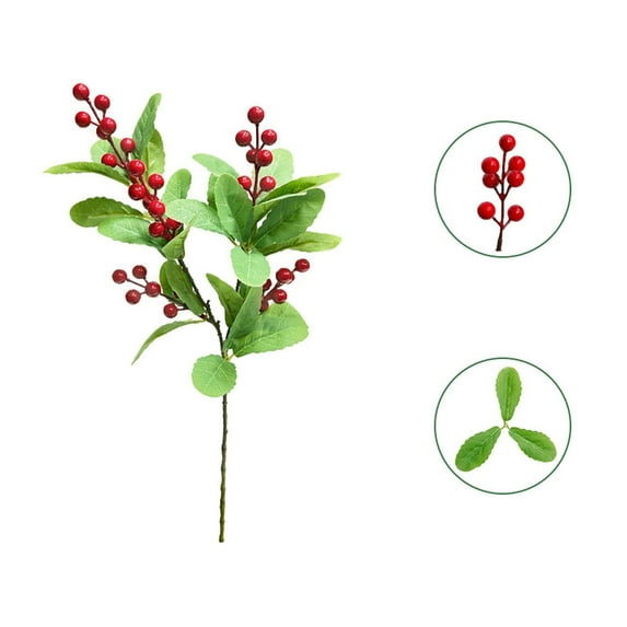 1PC Artificial Berry Stems with Red Berries,2 Stems DIY Faux Greenery ...
