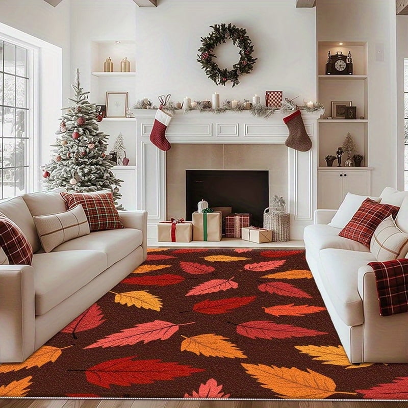 1PC Autumn Leaf Pattern Area Rug Local Carpet, Lightweight Washable ...