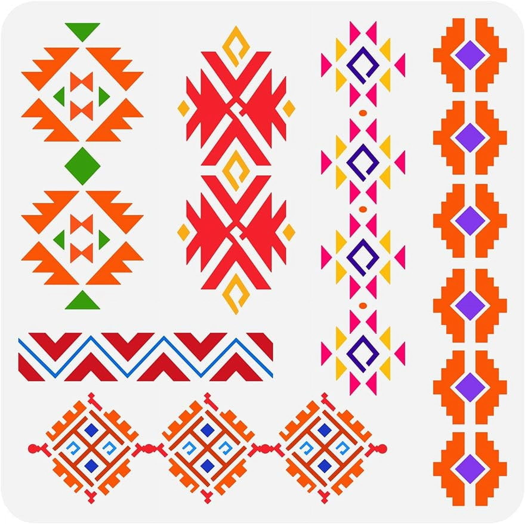1PC Aztec Tribal Stencil 11.8x11.8 inch Plastic 6 Styles Boho Borders ...