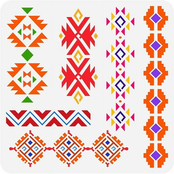 1PC Aztec Tribal Stencil 11.8x11.8 inch Plastic 6 Styles Boho Borders Drawing Painting Stencils ...