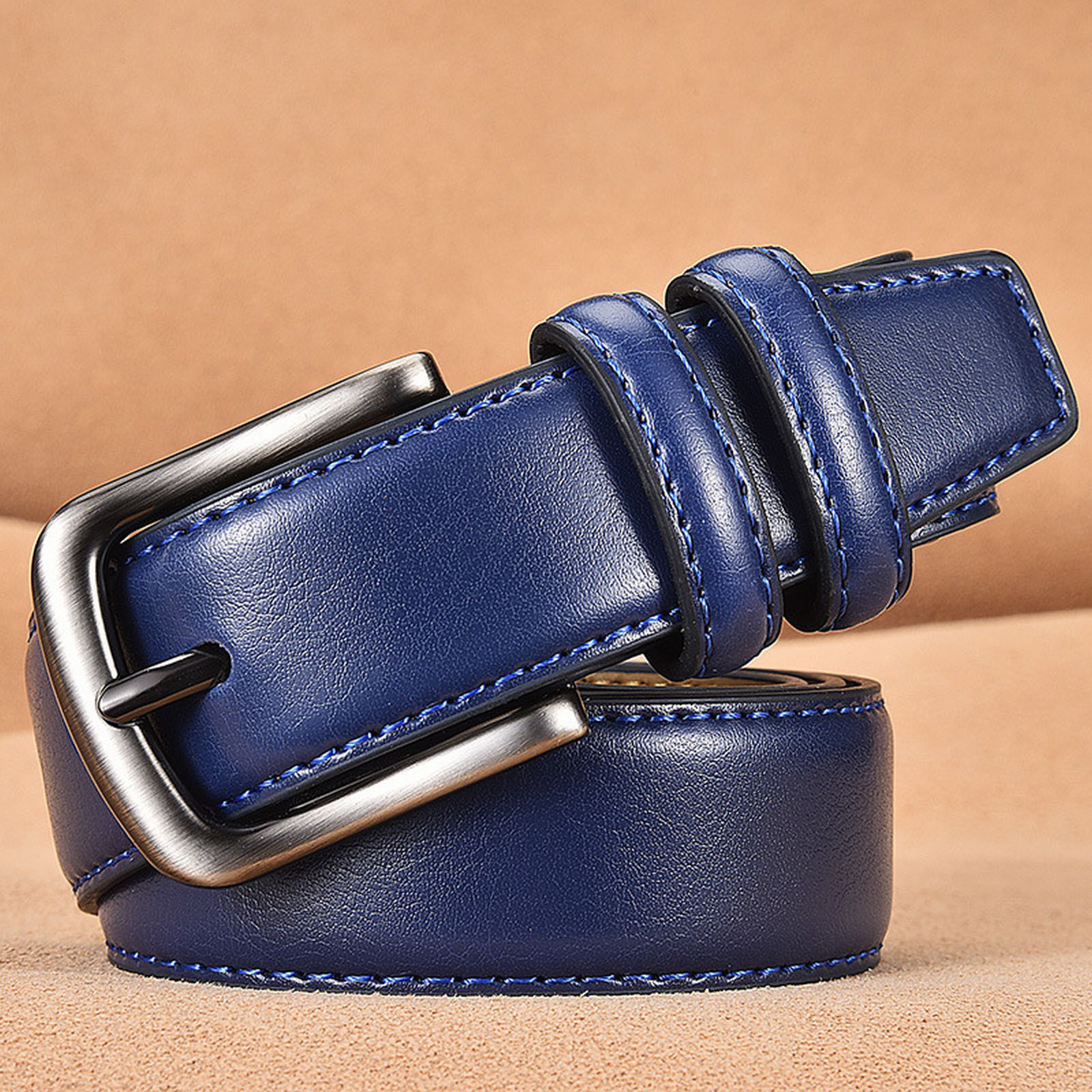 1PC Belt Blue Leather Belts for Men With Alloy Buckle Womens Belt for ...