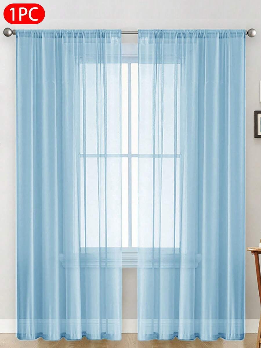 1PC Blue Sheer Curtain Panel, Lightweight Polyester Voile Rod Pocket ...