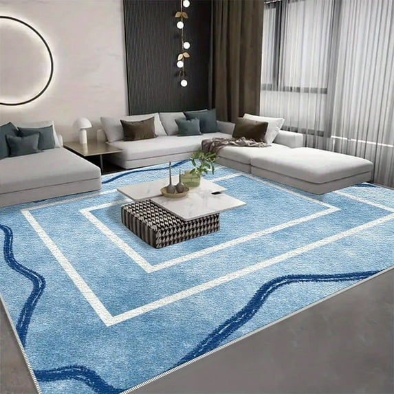 1PC Blue Wavy-Line and Rectangular Pattern Area Rug Local Carpet ...