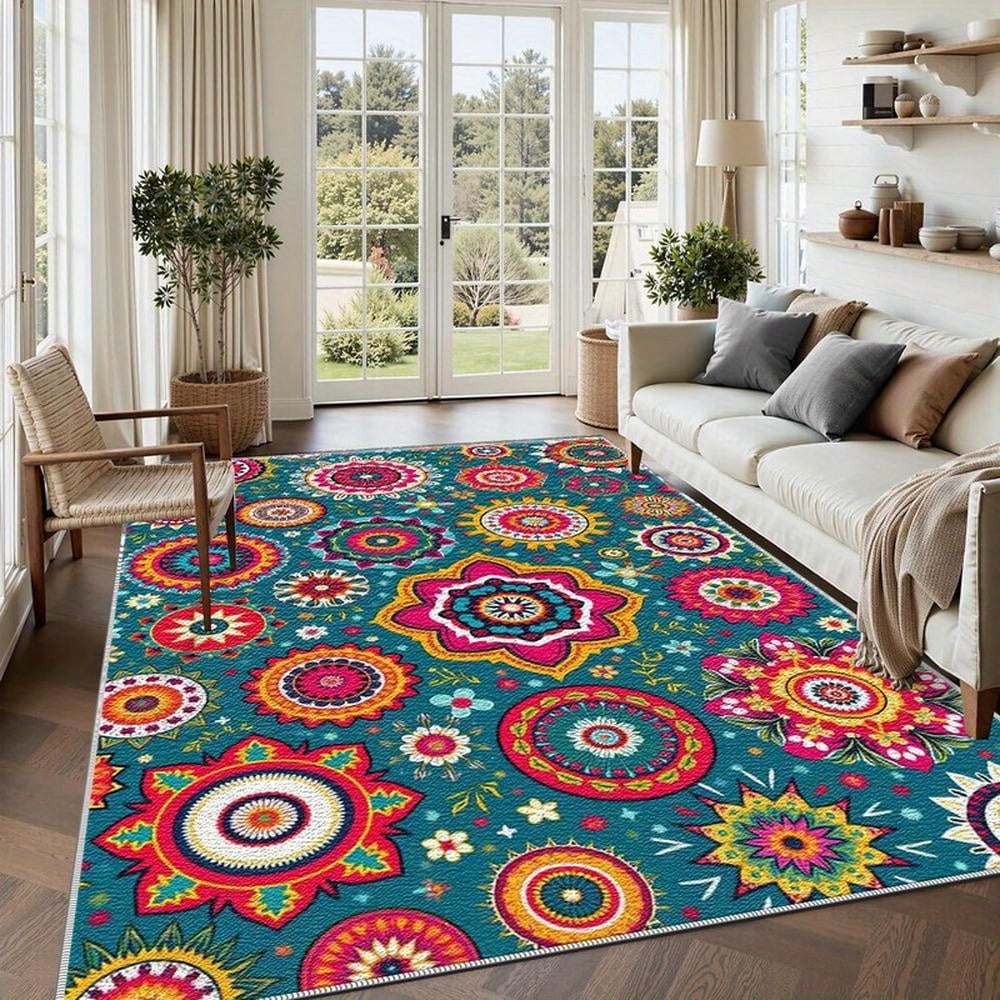 1PC Bohemian Style Area Rug Partial Carpet, Lightweight Washable Easy ...