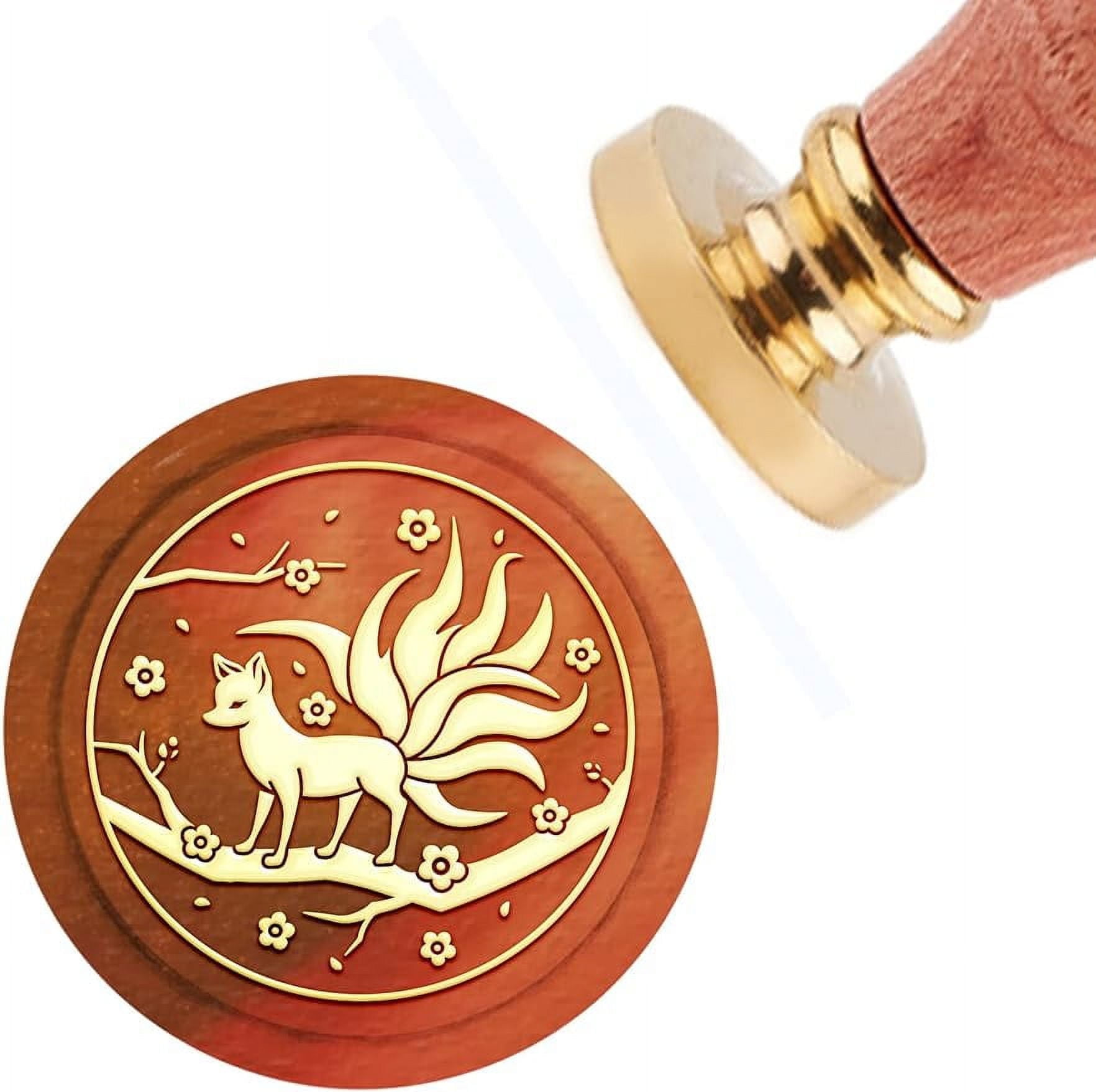 1PC Brass Sealing Wax Seal Stamp Removable Wood Handle Fox with Nine ...