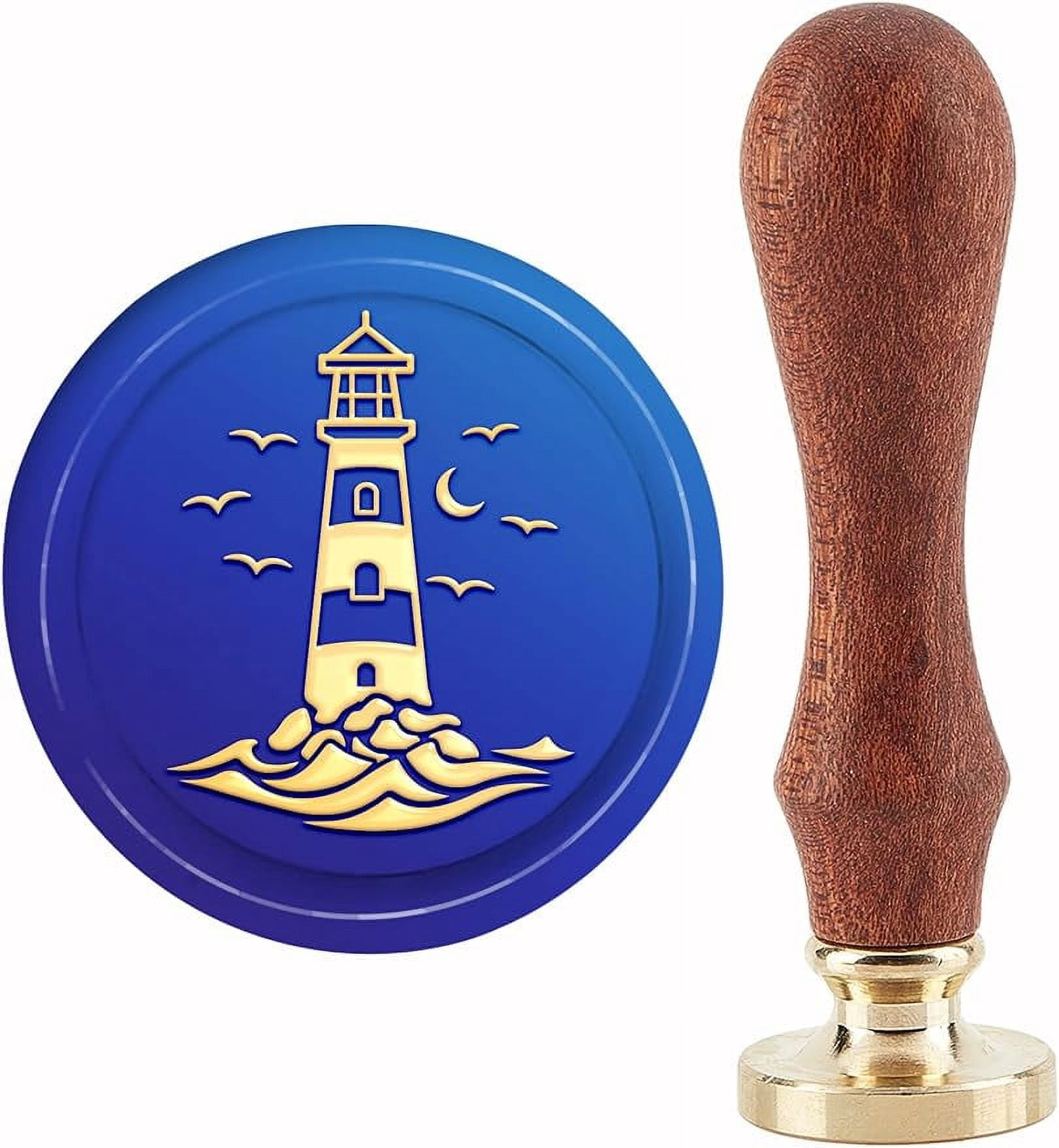 1PC Brass Sealing Wax Seal Stamp Removable Wood Handle Lighthouse ...