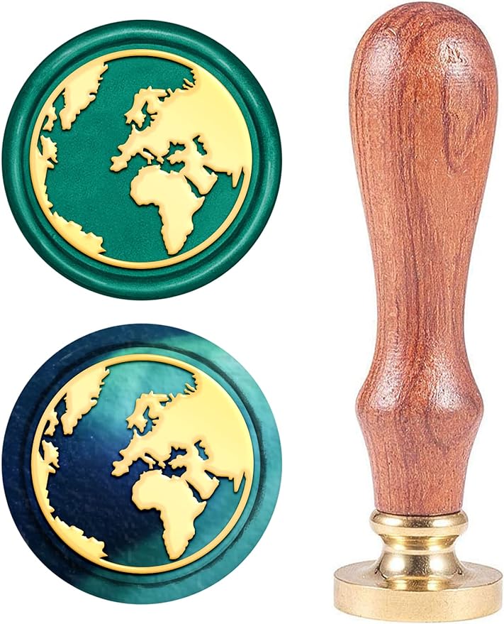 1PC Brass Sealing Wax Seal Stamp Removable Wood Handle Map pattern 25mm ...