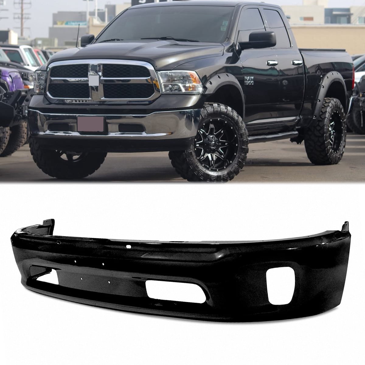 1PC Brilliant Black Steel Bumper for 2013-2018 RAM 1500 W/ Fog&W/O ...
