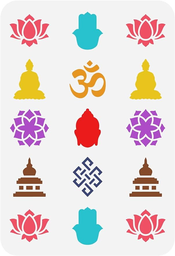 1PC Buddhism Buddha Pattern Stencil 8.3x11.7inch Eternal Knot Hamsa ...