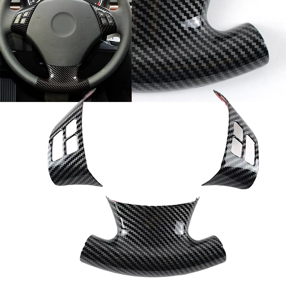 1Pc Carbon Fiber Car Steering Wheel Panel Cover Trim Plastic Black For ...