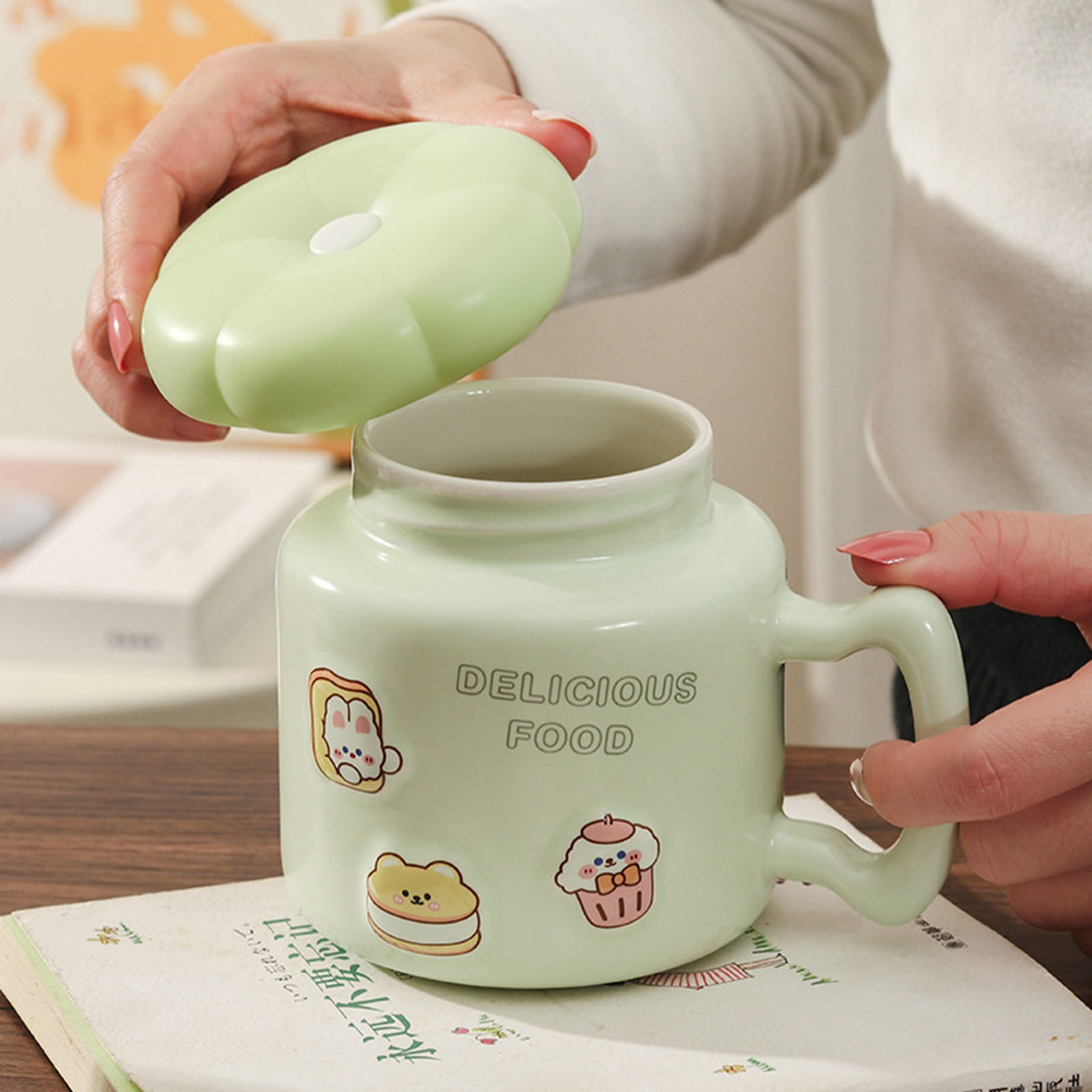 1PC Cartoon Ceramic Mirror Cup 12 Oz Coffee Cup With Lid Novelty Animal ...