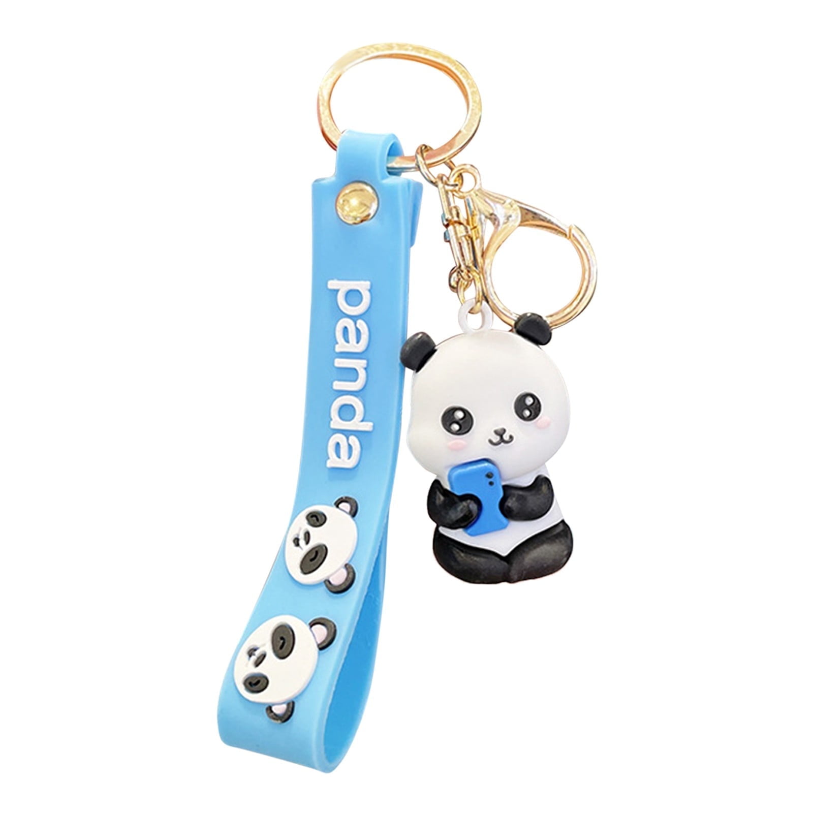 1PC Cartoon Cute Panda Holding The Phone Key Panda Keychain Female's ...