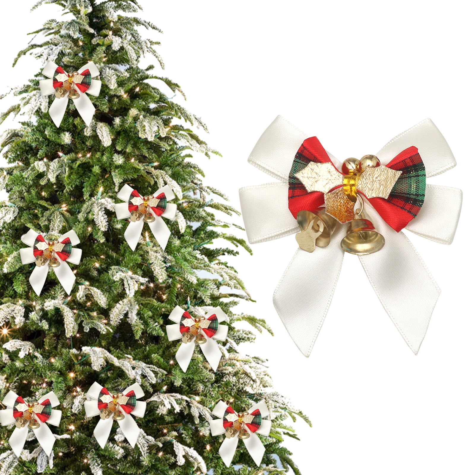 1PC Christmas Bows with Bells, Xmas Mini Bowknot Craft Gift Ornament ...
