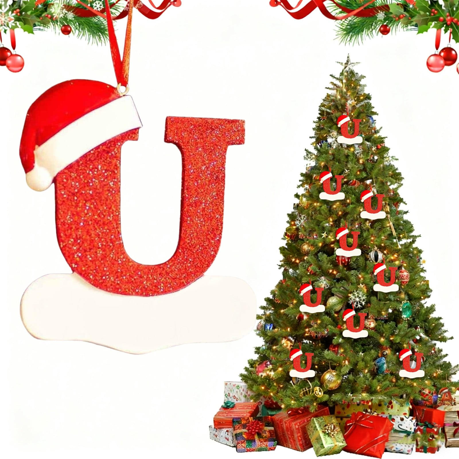 1PC Christmas Initial Letters Ornaments Personalized DIY Red Hat ...