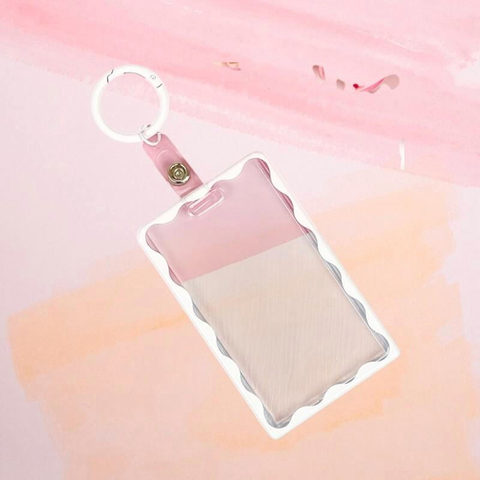 1PC Clear Card Holder with Keychain Thick Wavy White Edge Slide ID ...
