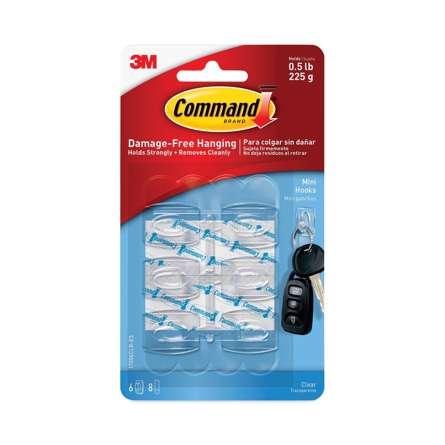1PC Command Clear Hooks and Strips, Mini, Plastic, 0.5 lb Capacity, 6 Hooks and 8 Strips/Pack ...