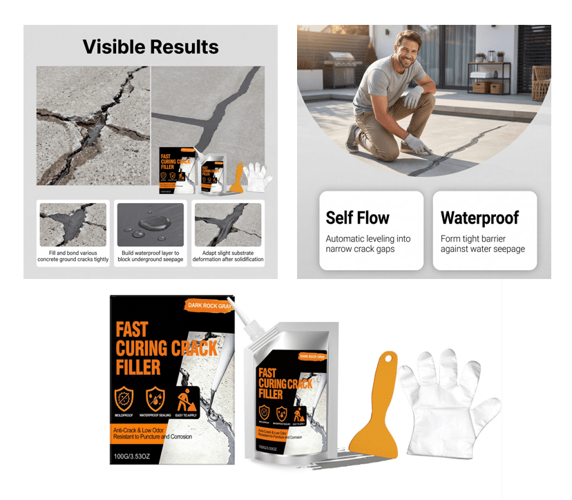 1PC Concrete Crack Filler, Low-Odor Anti-Corrosion Crack Sealing Glue ...