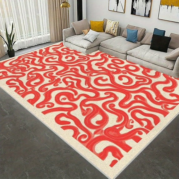 1PC Curly Red Pattern Area Rug Local Carpet, Lightweight Washable Easy ...