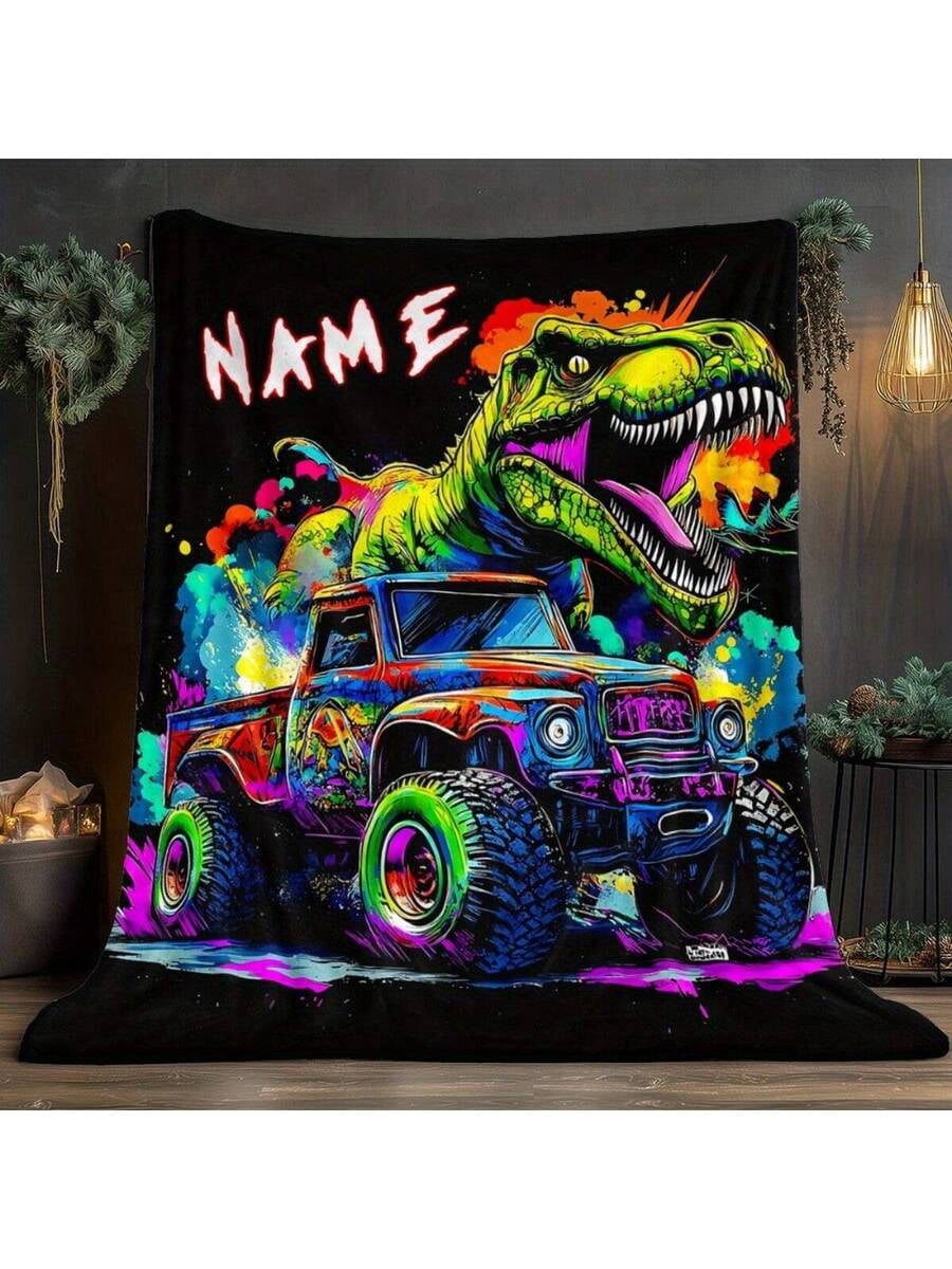 1PC Custom Name Dinosaur Flannel Blanket 280GSM, Soft Warm Cozy Throw ...