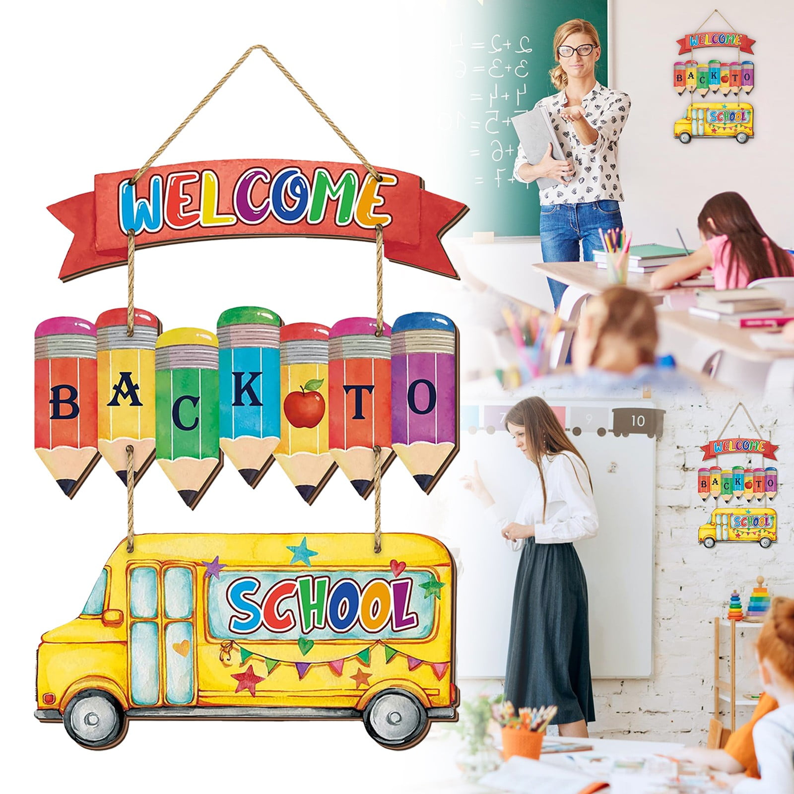 1PC Cute Welcome Back To School Sign Wall Hanging, Wooden Classroom ...