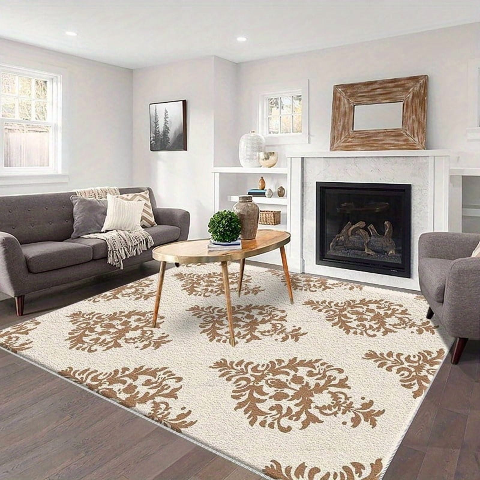 1PC Damask Pattern Area Rug Partial Carpet, Lightweight Washable Easy ...