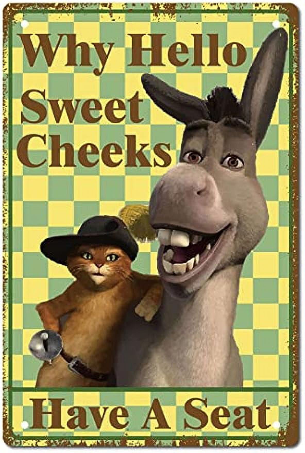 1PC Donkey Cat Why Hello Sweet Cheeks Metal Tin Signs Funny Wall Art ...
