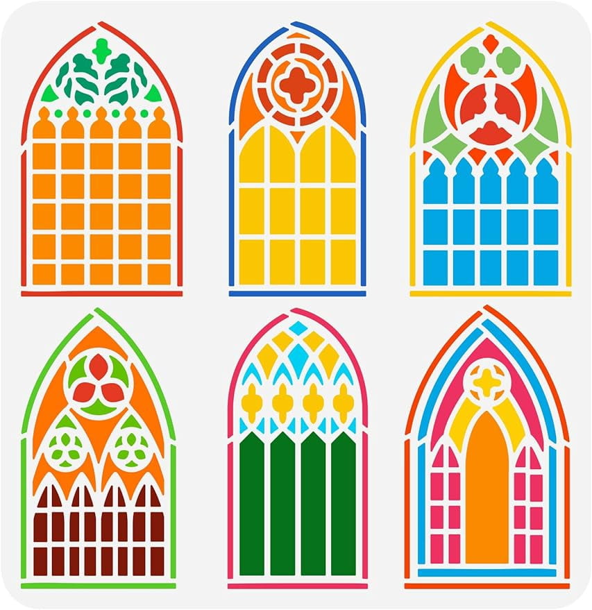 1PC Doors and Windows Stencil 11.8x11.8 inch Vintage Arch Reusable ...