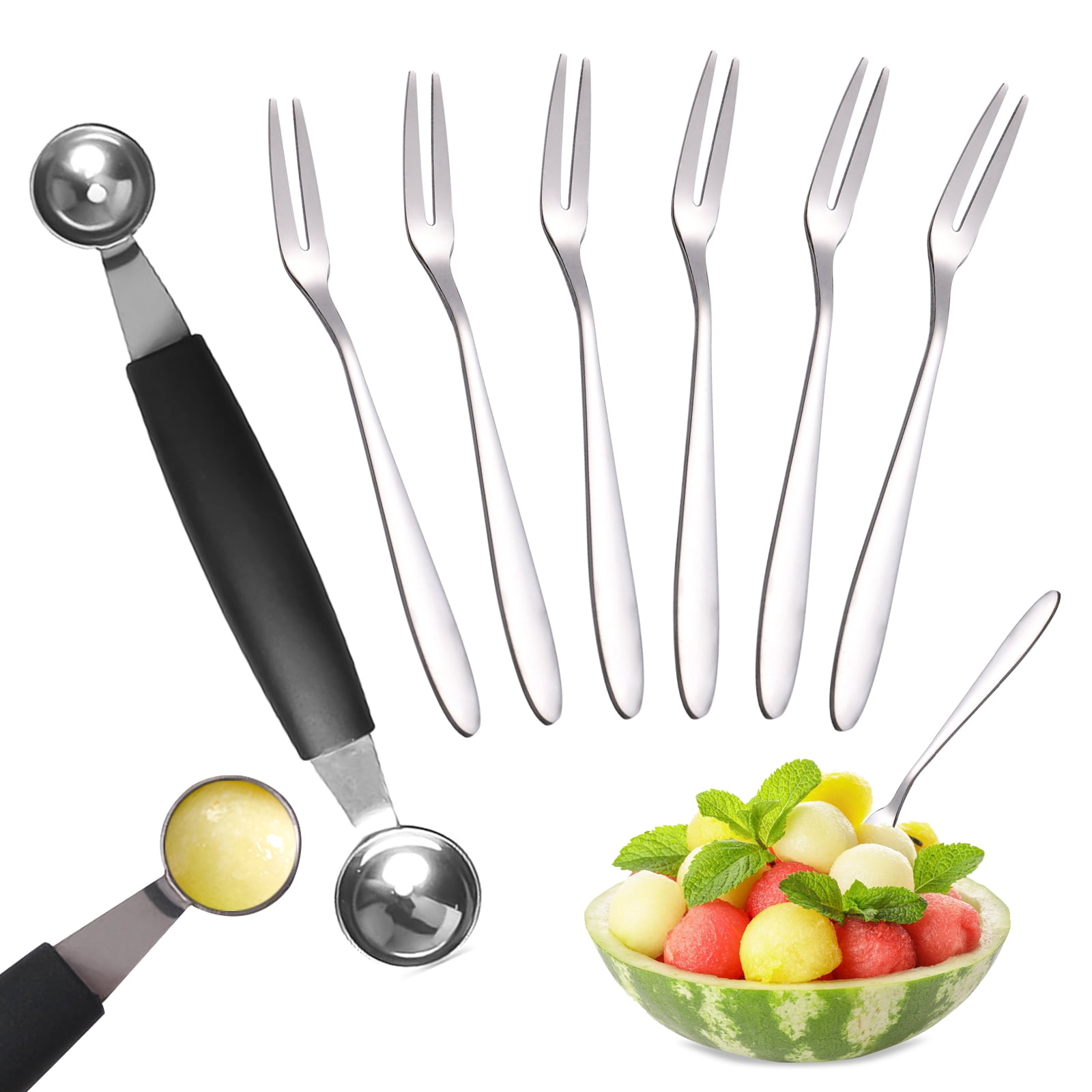 1PC Double-sided Fruit Scoop and 12Pcs Fruit Fork, Fruit Baller Scoop ...