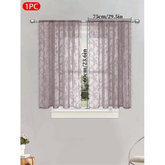 1PC Dusty Rose Floral Lace Sheer Curtain 30W X 24L (75x60cm) - Scallop ...