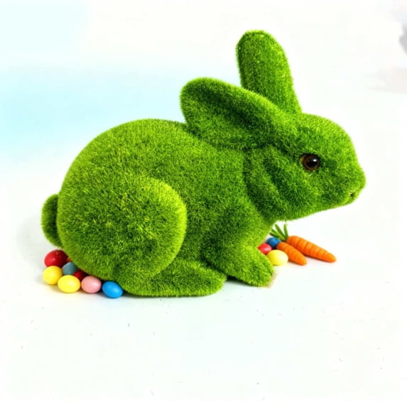 1PC Easter Bunny Decorative Ornament, Artificial Green Moss Rabbit ...