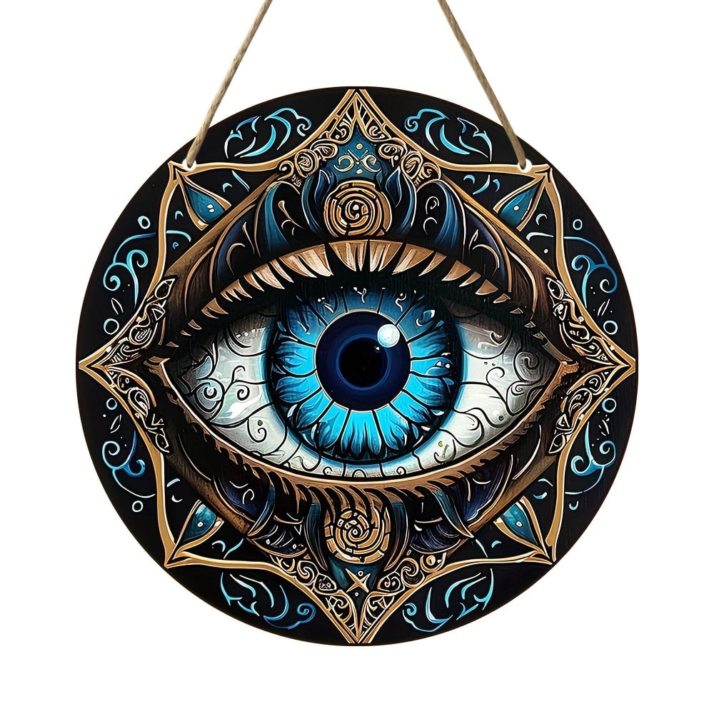 1PC,Evil Eye Round Wooden Sign, 8''x8'', Vintage Avert Evil Spirit Wall ...
