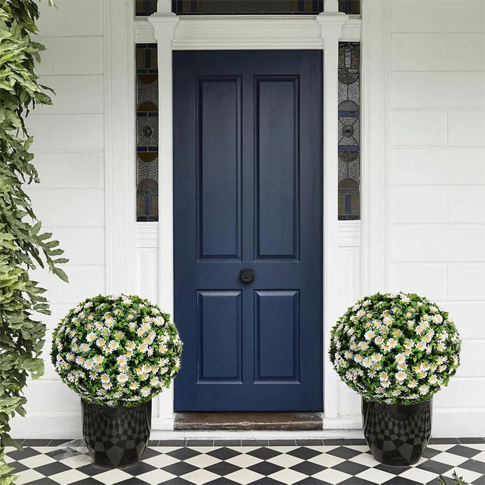 1PC Faux Daisy Boxwood Balls - Artificial Topiary for Outdoors or ...