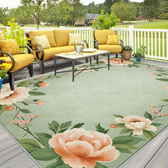 1PC Floral Border Area Rug Local Carpet, Lightweight Washable Easy-to ...