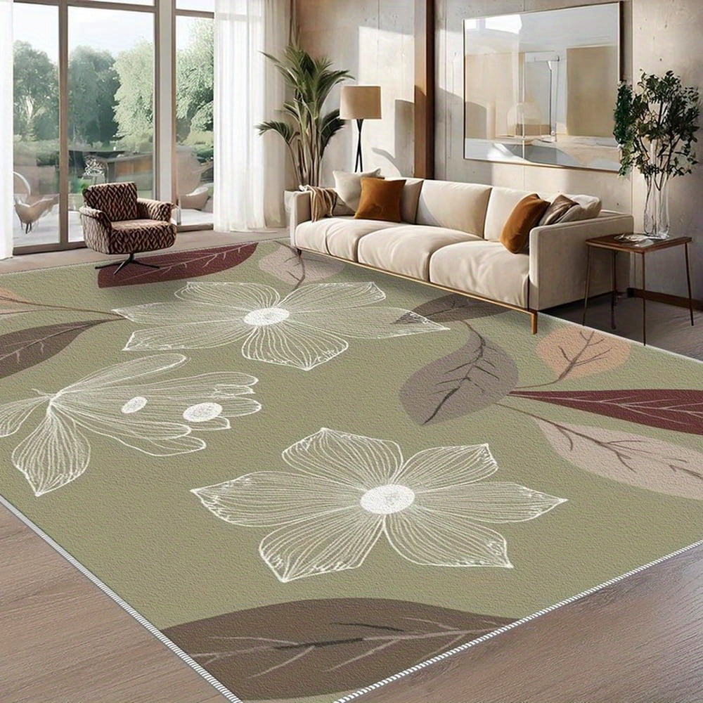 1PC Floral Leaf Pattern Area Rug Local Carpet, Lightweight Washable ...