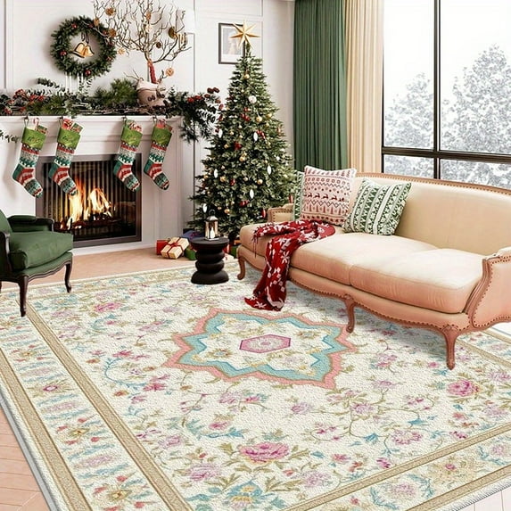 1PC Floral Pattern Area Rug Local Carpet, Lightweight Washable Easy-to ...