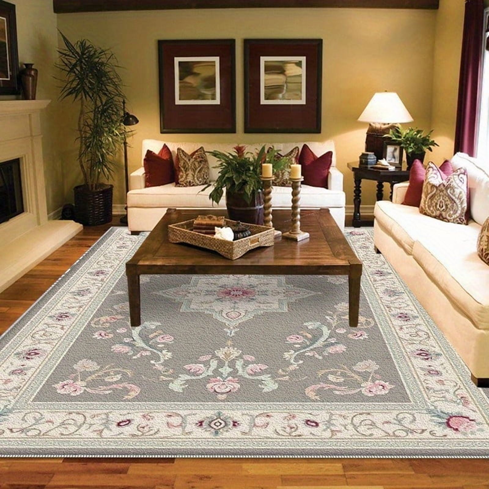1PC Floral Patterned Area Carpet Partial Carpet, Lightweight Washable ...