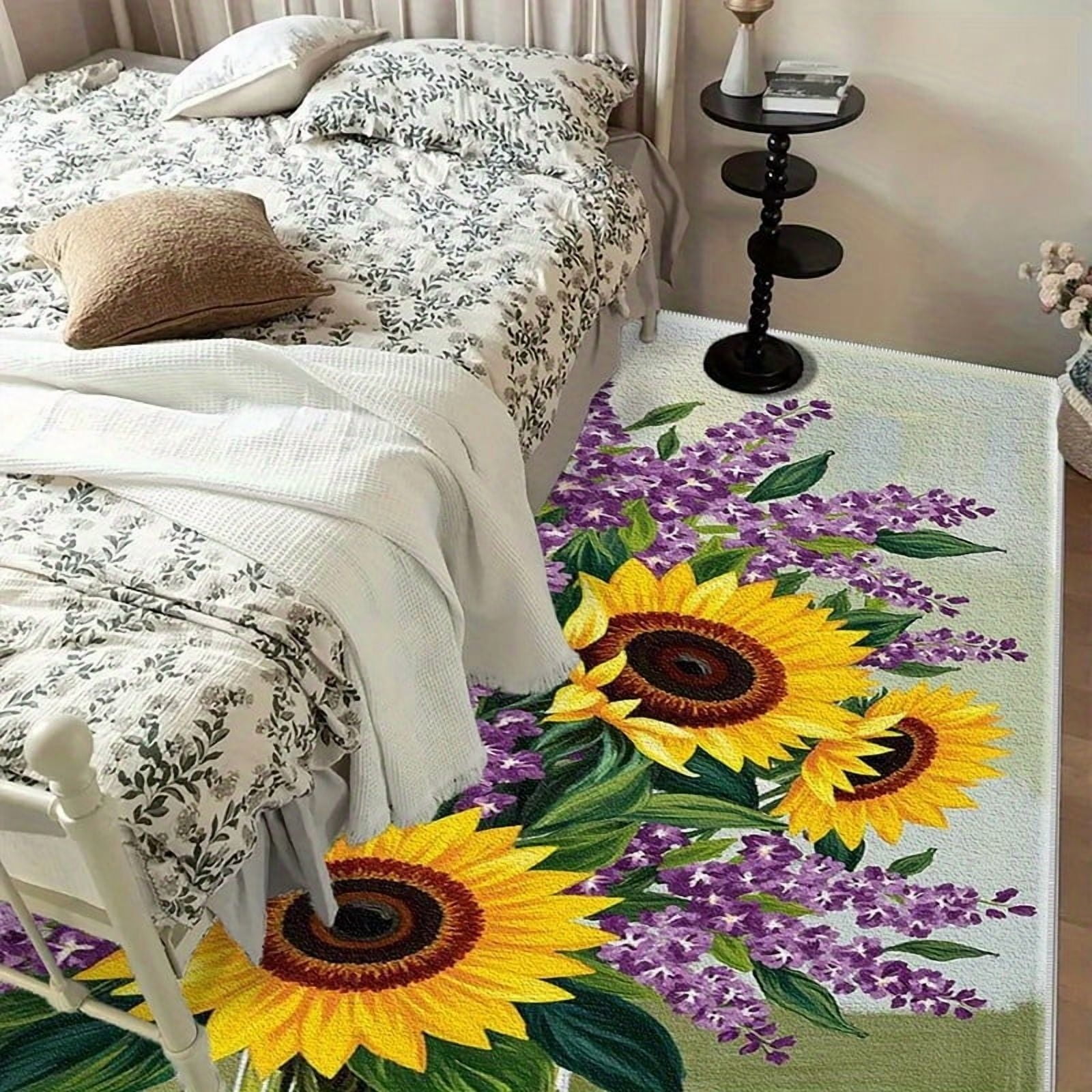 1PC Floral Patterned Area Rug Local Rug, Lightweight Washable Easy-to ...