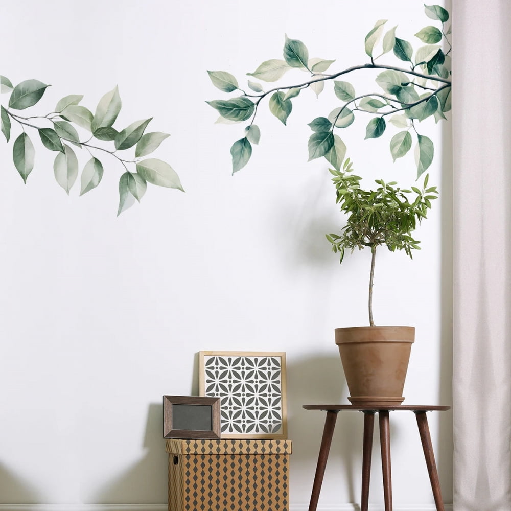 1PC Fresh tree branches, green leaves, wall stickers, bedroom, living ...